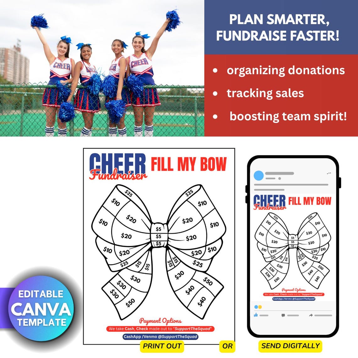 Editable Cheer Fundraiser Forms Canva Fill My Bow Graphic, Sales ...