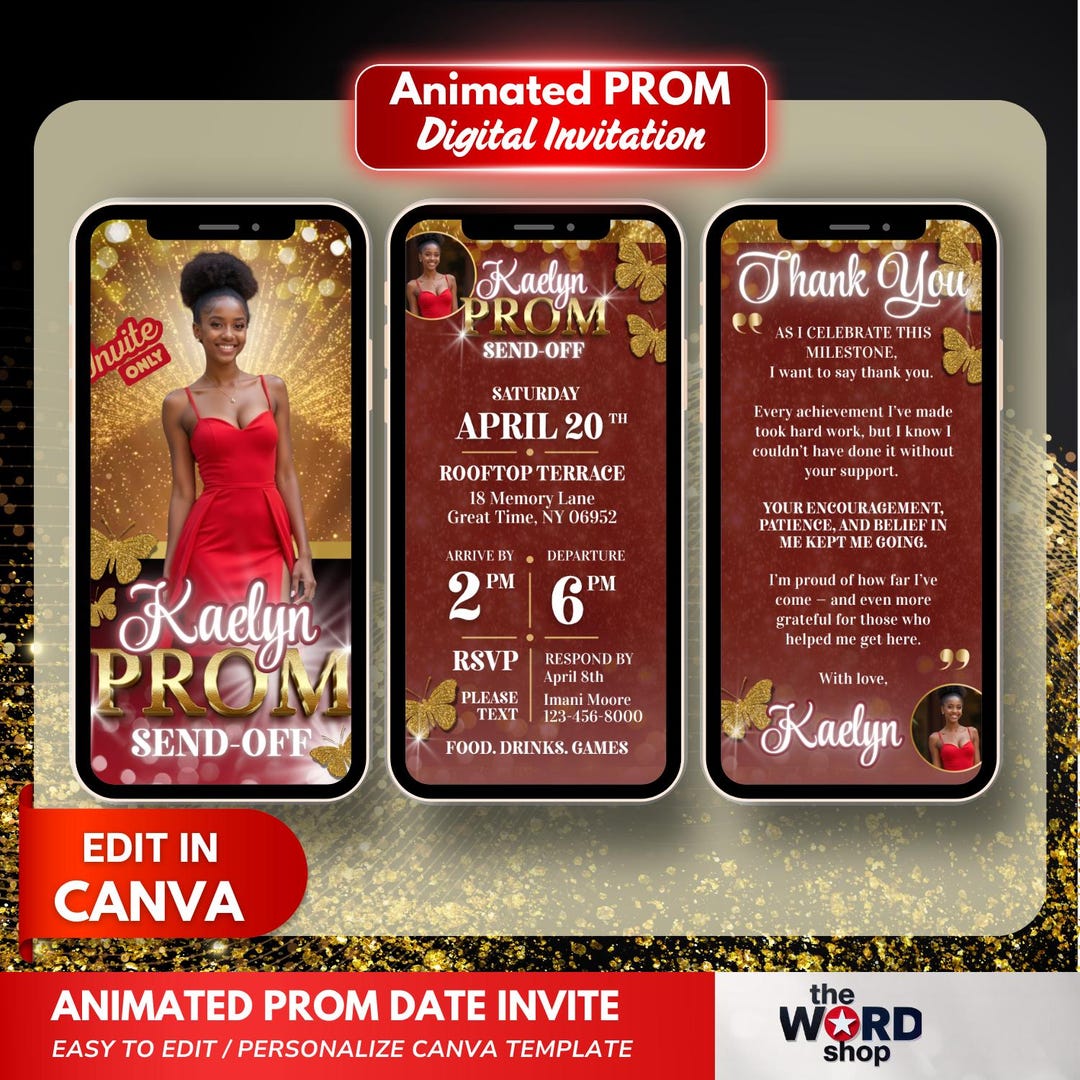 Prom Send off Digital Invitation Canva Template Animated Butterfly Prom ...