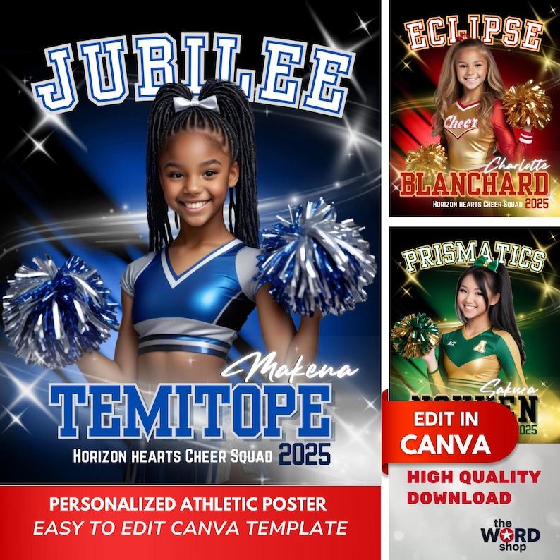 Cheerleader Poster Canva Template Design 16x20 Personalize Cheer Photo ...