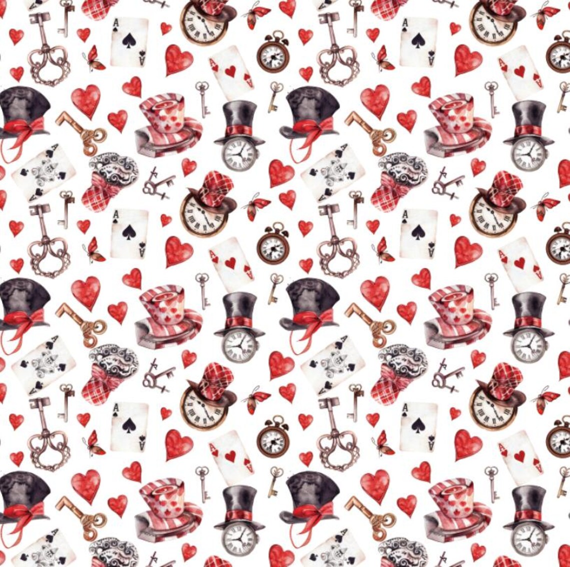 Alice Magic Hat Alarm Clock-poker Heart Cartoon Cotton Fabric DIY ...