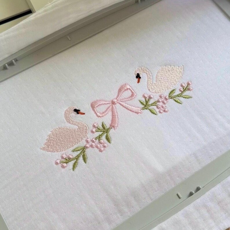 Swan Bow Digital Embroidery Design, Coquette Swan Machine Embroidery ...