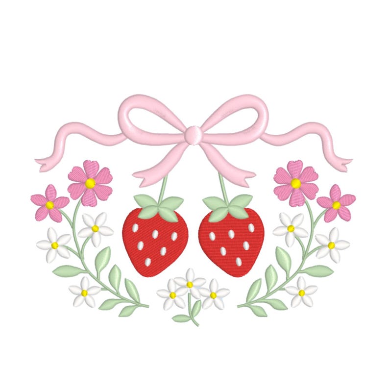 Strawberry and Bow Digital Embroidery Design, Floral Machine Embroidery ...
