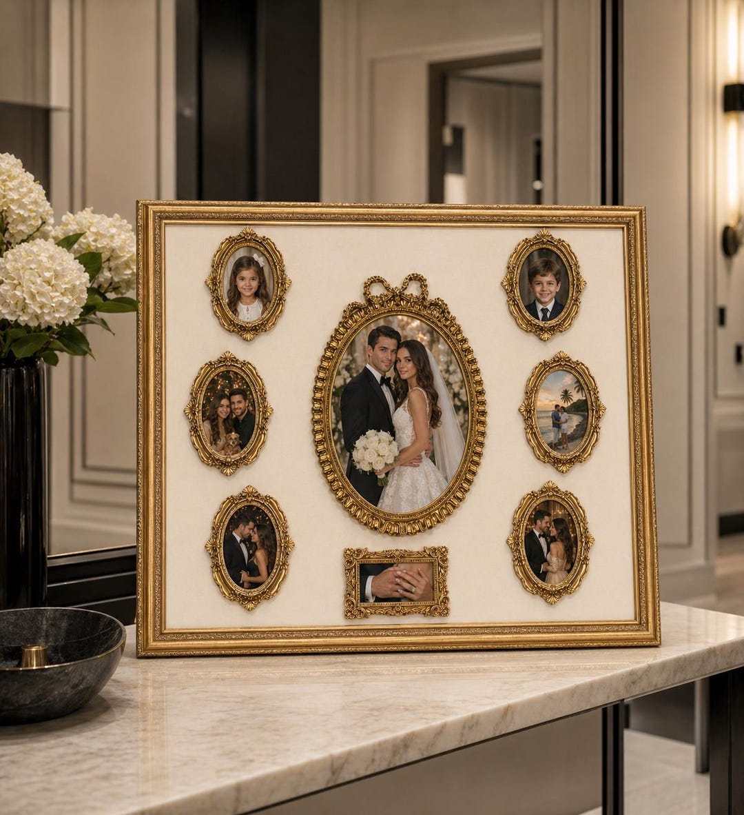 Custom Wedding Photo Collage Frame, Ornate Gold Love Story Keepsake - Etsy