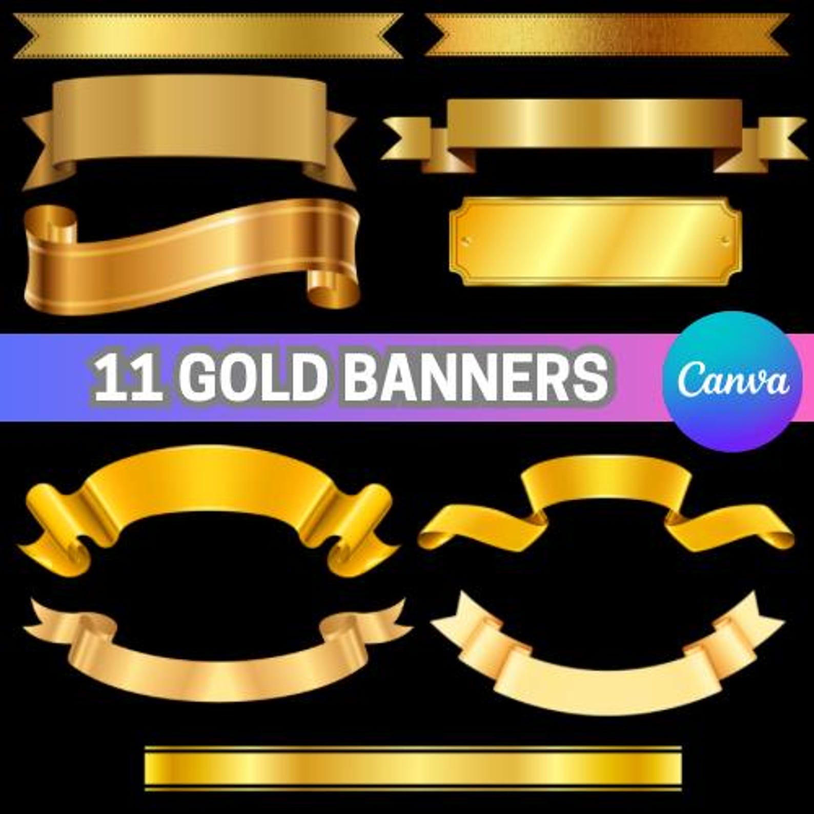 11 Gold Banners PNG - Etsy