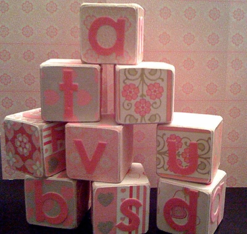Alphabet Wooden Blocks,very Girly and Pink, Love is in the Air Block ...