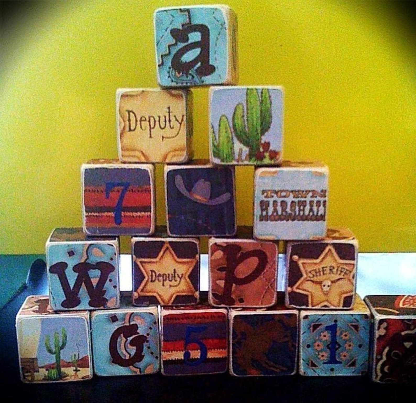 VINTAGE COWBOY, Counting and Word Building Wood BLOCKS, Personalized ...