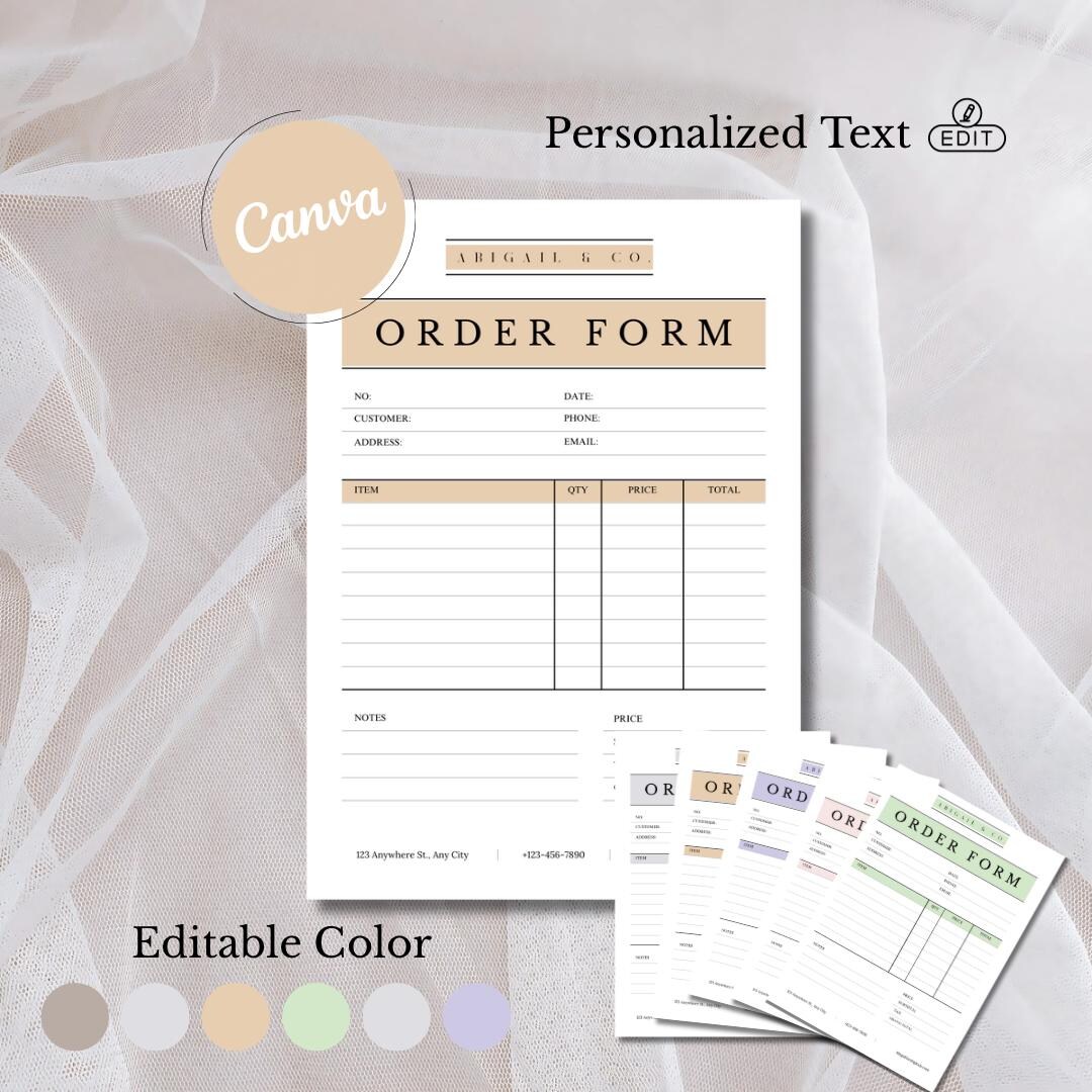 Order Form Template Bundle, Order Form Editable, Printable Small ...