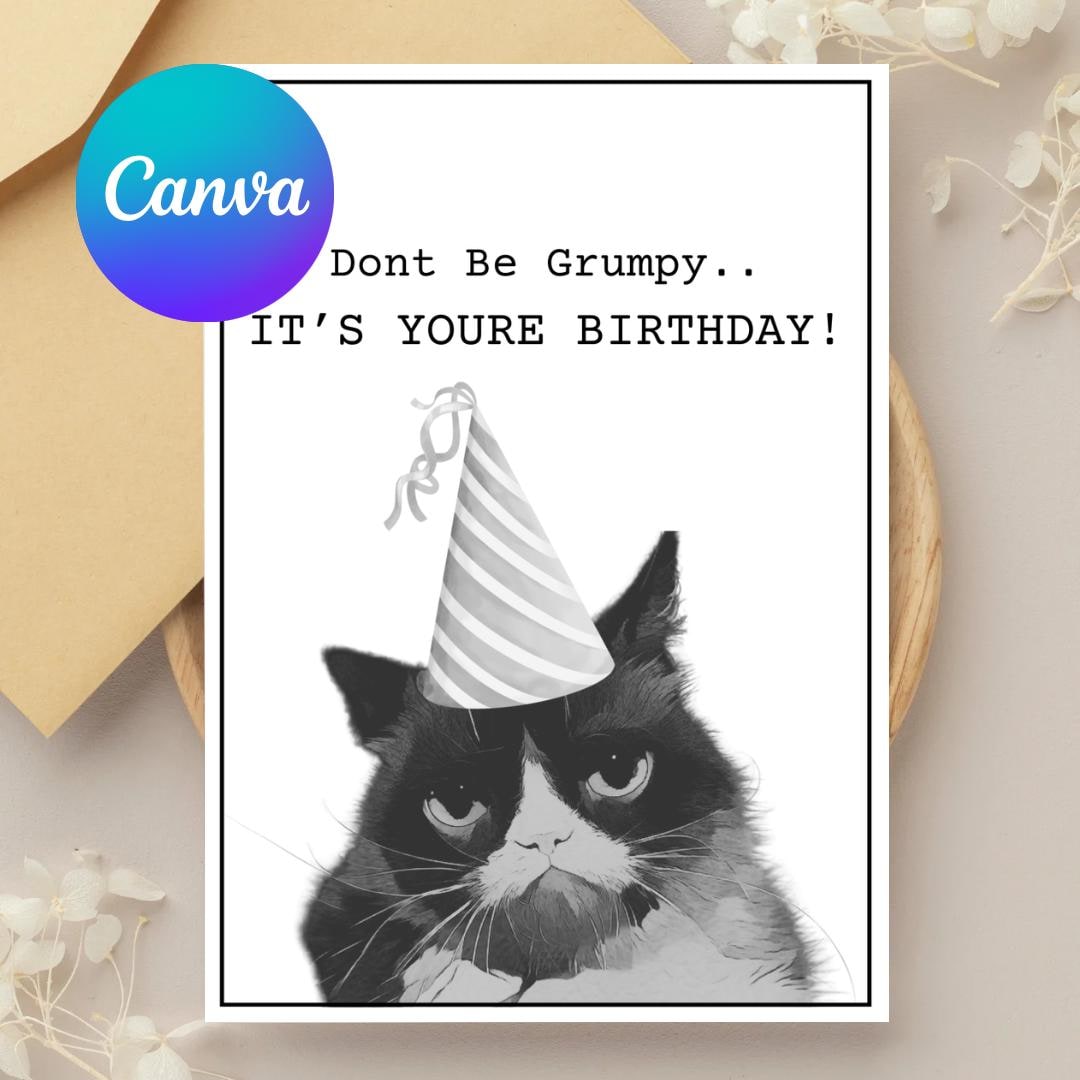 Funny Grumpy Cat Birthday Card Printable (5x7) - Digital Download - Etsy