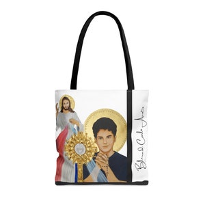 Saint Carlo Acutis / Divine Mercy 16x16 Tote Bag | Sacred Image Icons ...
