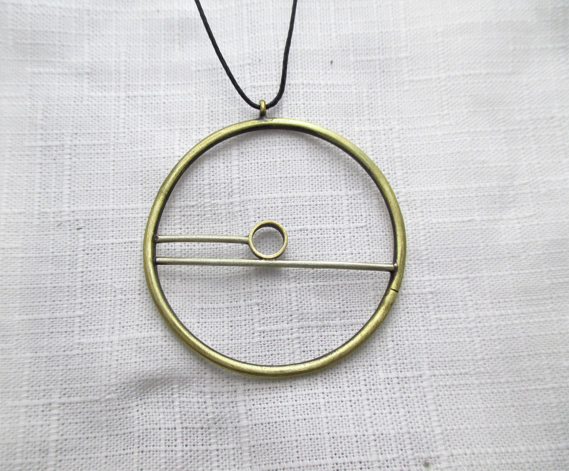 Circle Line Pendant, Geometric Pendant, Mixed Metal Necklace ...