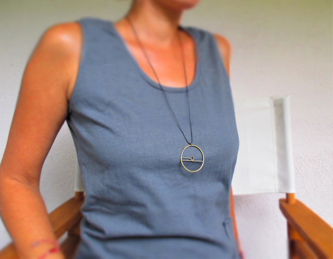 Circle Line Pendant, Geometric Pendant, Mixed Metal Necklace ...