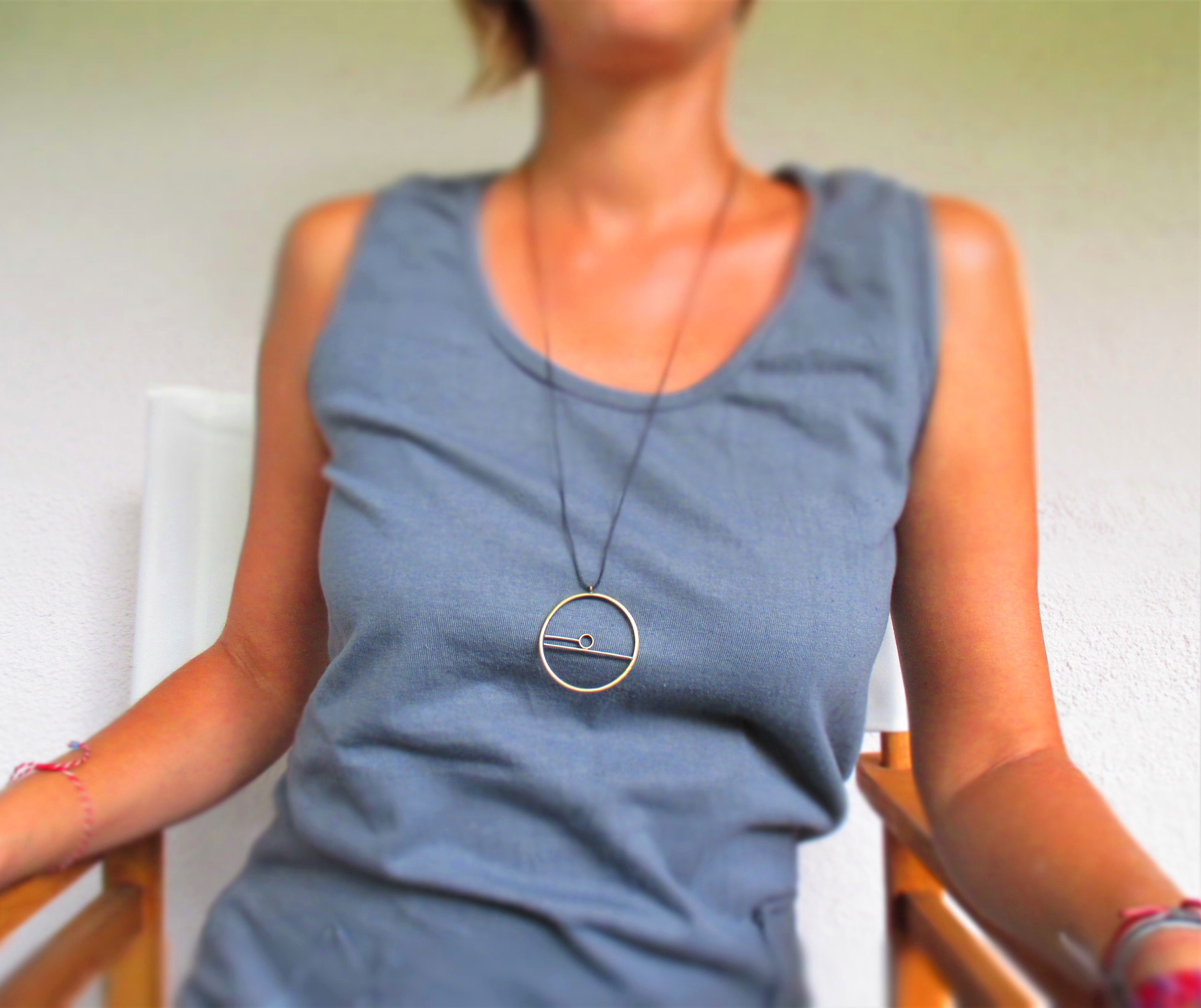 Circle Line Pendant, Geometric Pendant, Mixed Metal Necklace ...