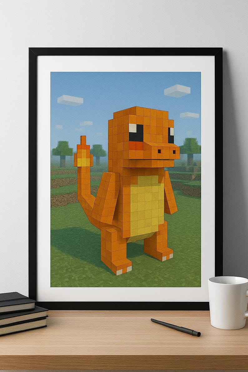 Minecraft Style Charmander Pokemon Digital Art Print A3 – Blocky Pixel ...