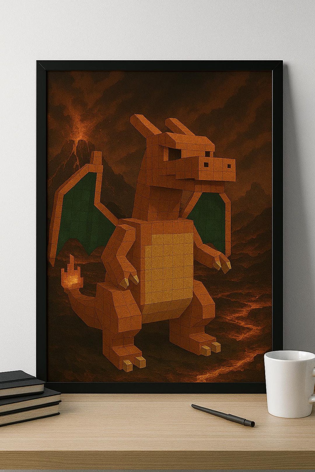 Minecraft Style Charizard Pokemon Digital Art Print A3 – Blocky Pixel ...