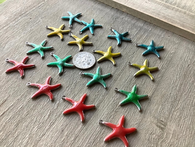 Enamel Starfish Pendants 4 Star Fish Charms Ocean Jewelry - Etsy