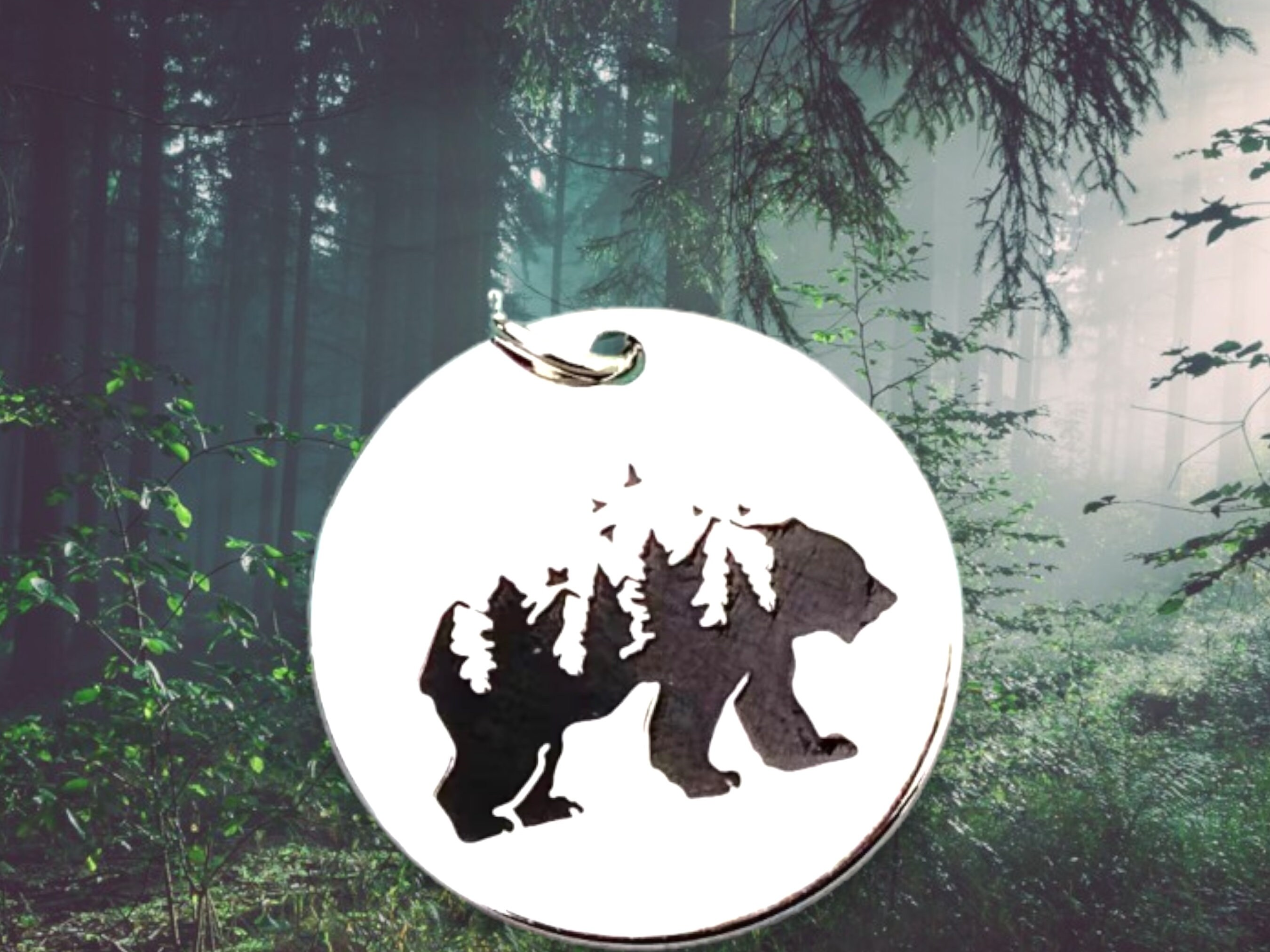 Bear Mountain Pendant, Silver Plated Necklace, Bear Pendant, Forest ...