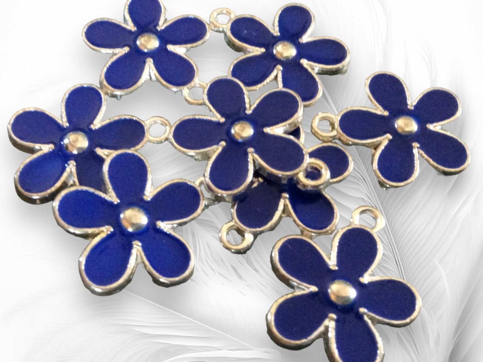 6 Enameled Flower Charms in Light Pink, Navy Blue, Black, Red, Green ...