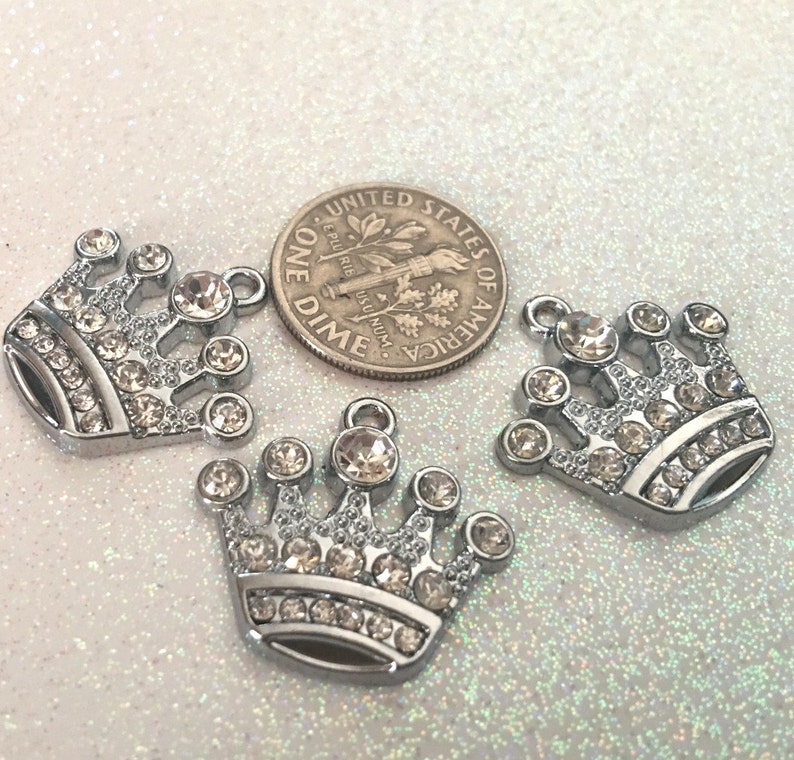 3 Rhinestone Studded Crown Pendants or Charms Sparkling - Etsy
