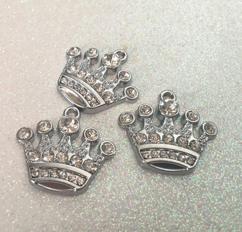3 Rhinestone Studded Crown Pendants or Charms Sparkling - Etsy