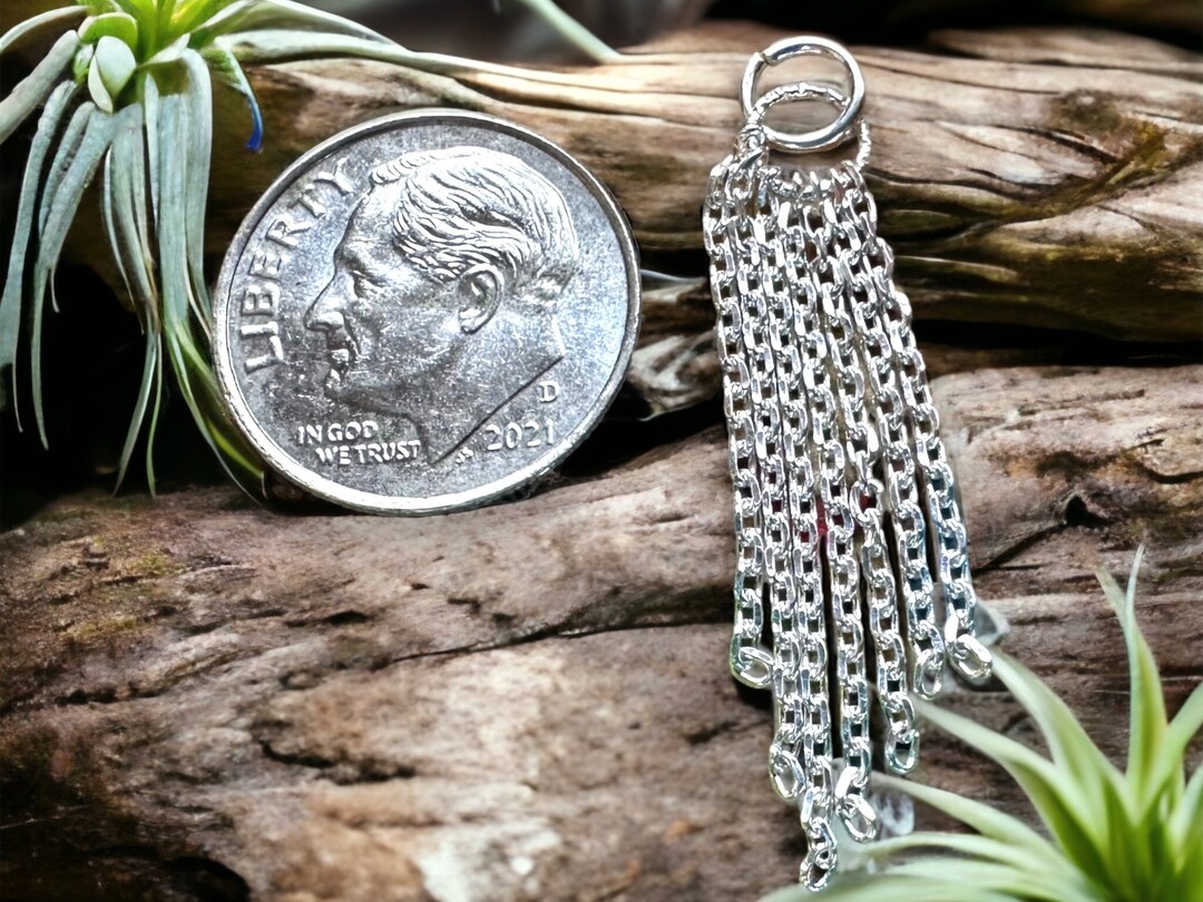 1 Sterling Silver Anti Tarnish Chain Tassel Fringe on Textured Linking ...
