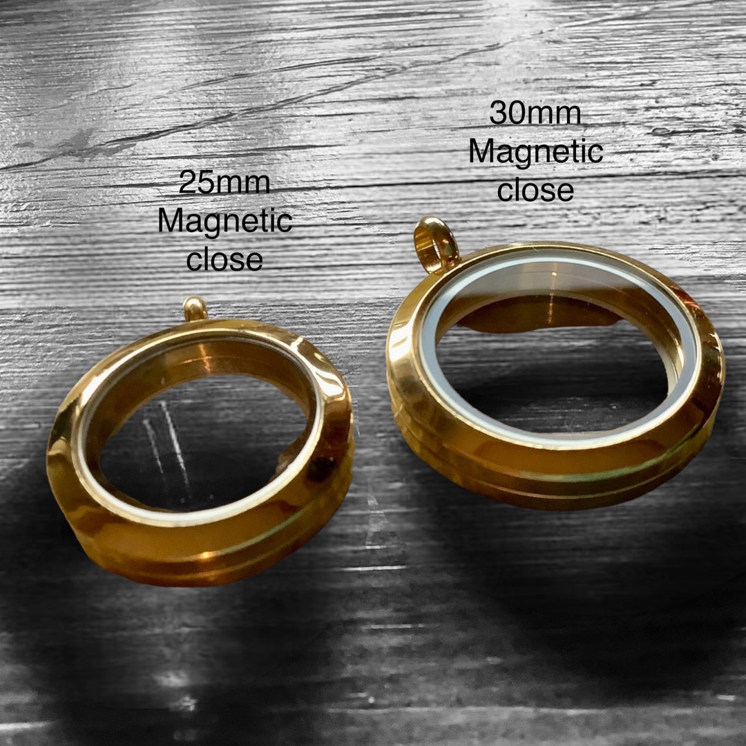 Stainless Steel Glass Lockets, 18k Gold Plated, 2 Sizes, 316L Magnetic ...