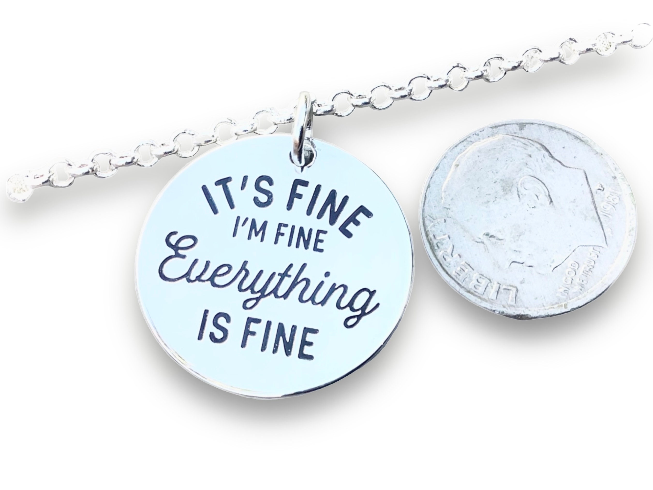 It’s Fine, I’m Fine, Everything is Fine’ Word Charm Pendant, Silver ...