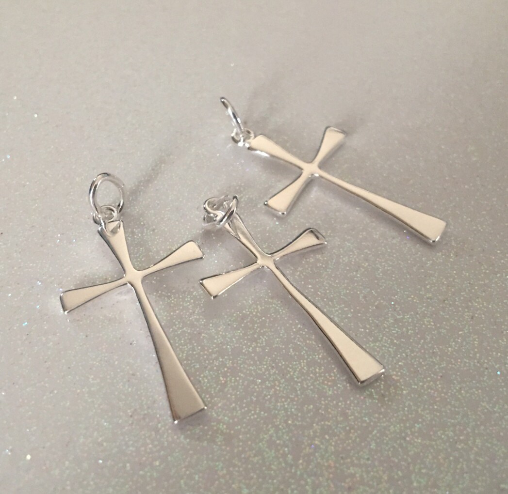 Sterling Silver Large Dainty Cross Pendant Faith Cross Cross - Etsy