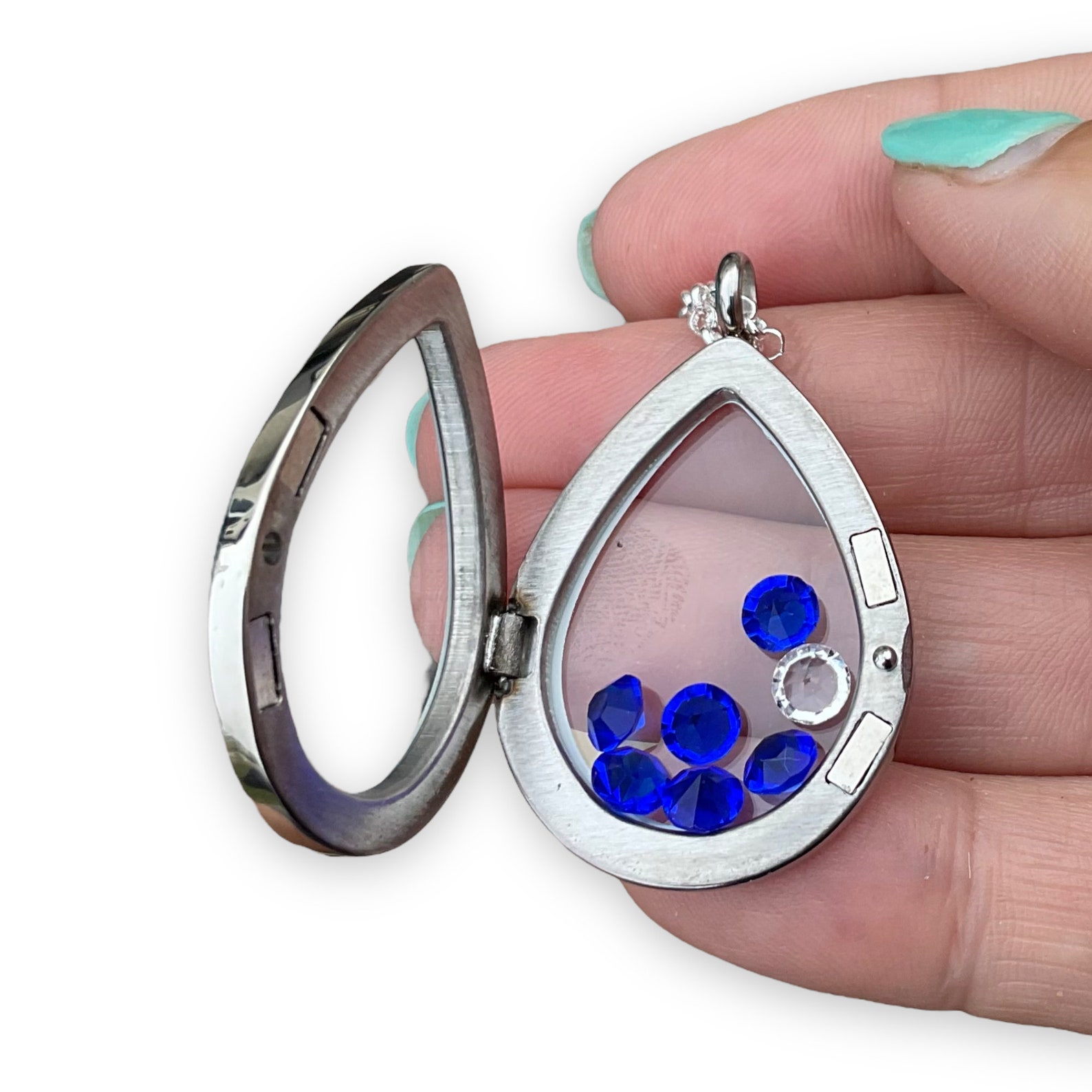 Stainless Steel 40mm Teardrop Magnetic Closure, Floating Charm Glass ...
