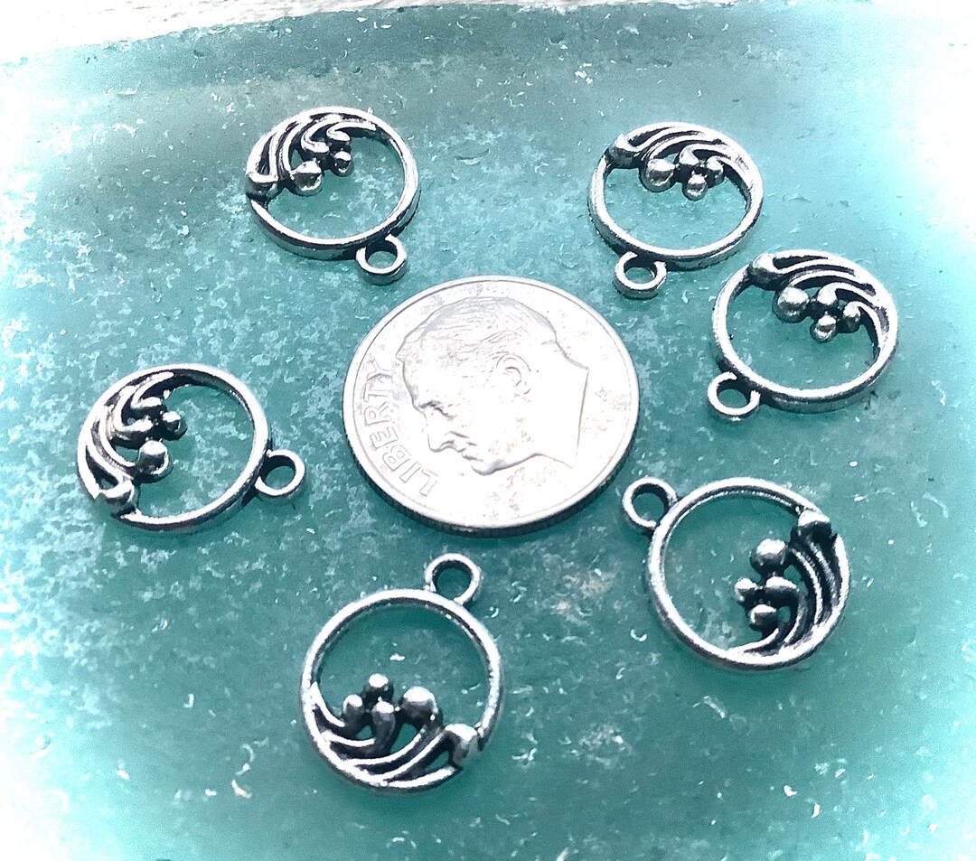 6 Small Wave Charms, 15mm X 11mm, 1 Sided Charms, Earring Charms, Beach ...