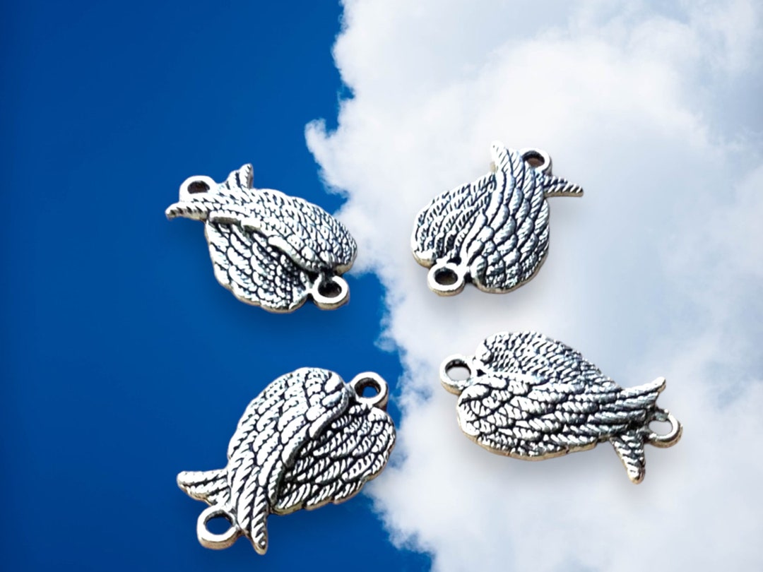 4 Angel Wing Connectors, Angel Jewelry, Detailed Wing Connectors, Angel ...