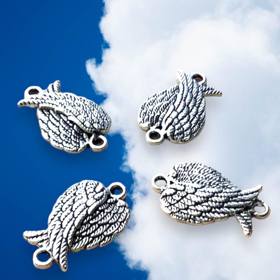 4 Angel Wing Connectors, Angel Jewelry, Detailed Wing Connectors, Angel ...