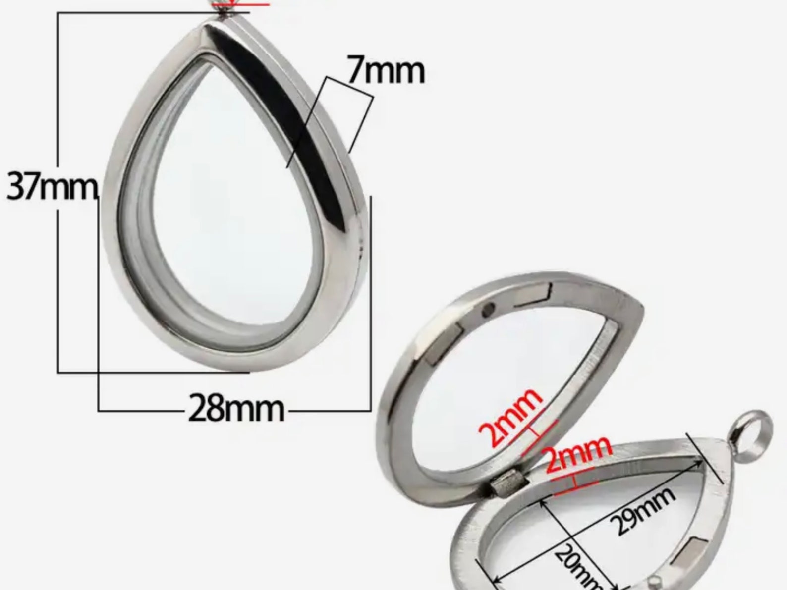 Stainless Steel 40mm Teardrop Magnetic Closure, Floating Charm Glass ...