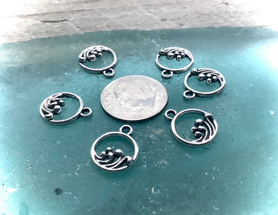 6 Small Wave Charms 15mm x 11mm 1 sided charms Earring | Etsy