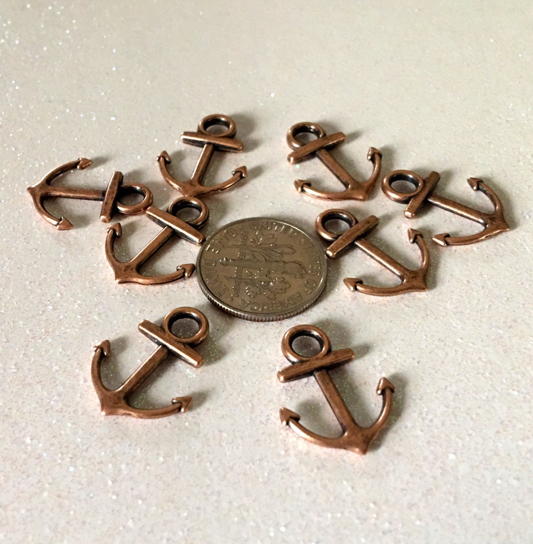 8 Copper Plated Small Anchors Nautical Charms, Coastal Charms, Antiqued ...