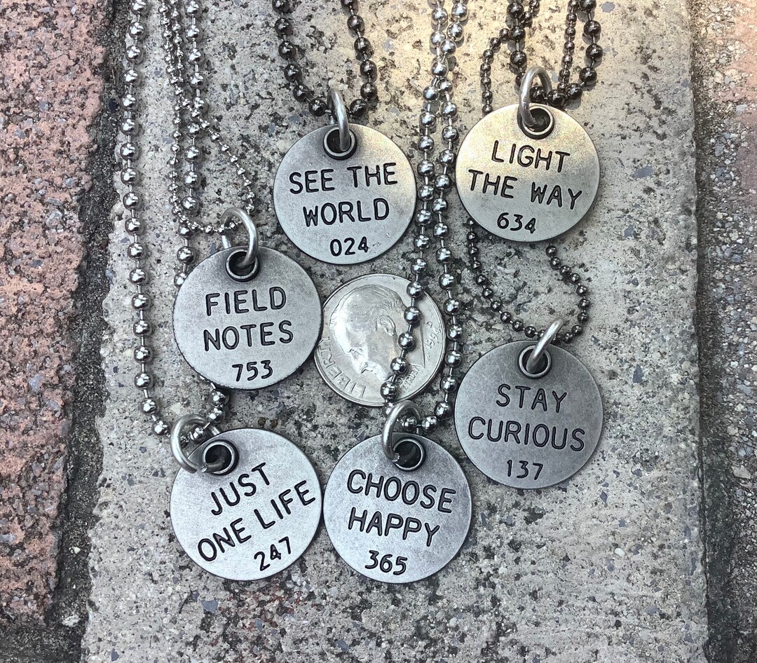 Set 2, Industrial Minimalistic Word Pendants, Sentimental Necklace ...