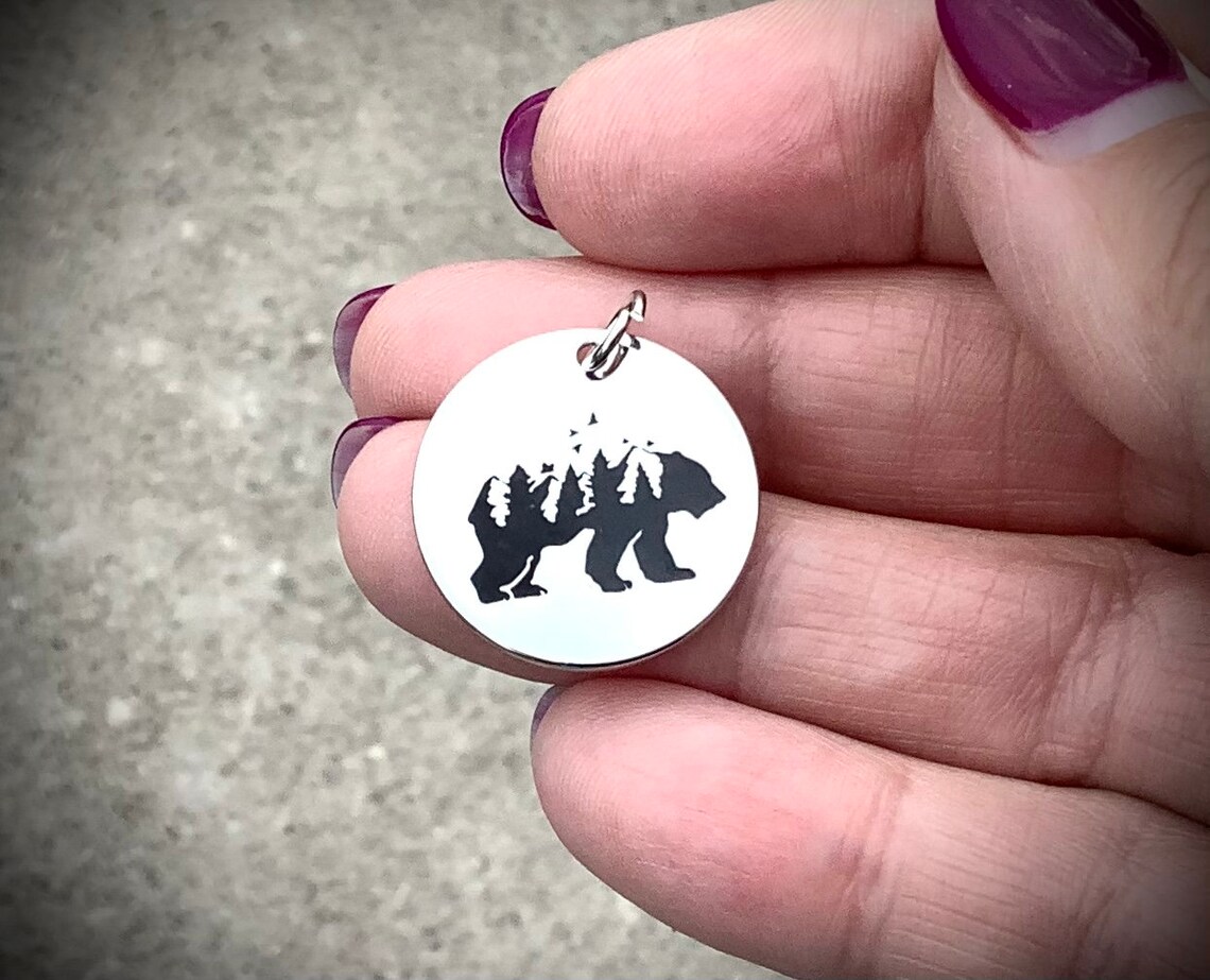 Bear Mountain Pendant Silver Plated Necklace Bear Pendant - Etsy