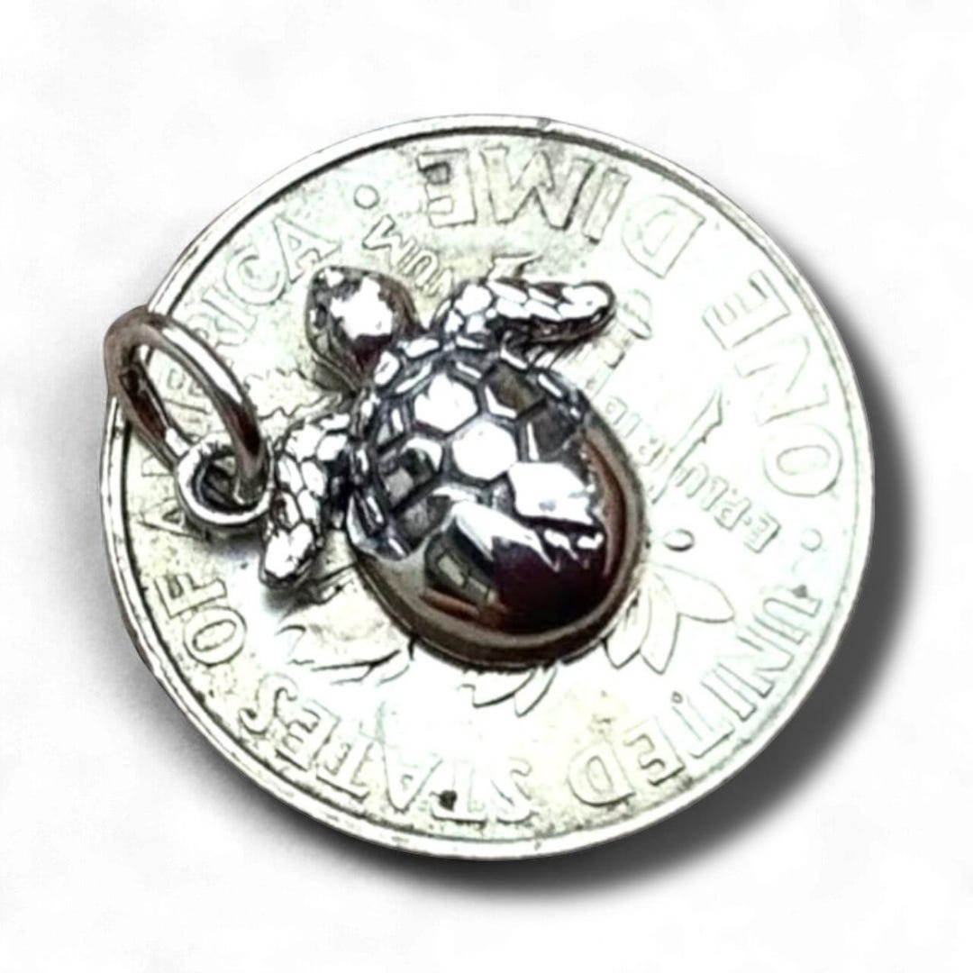 Sterling Silver Turtle Hatchling Pendant, Sea Turtle Charm, Tiny Sea ...