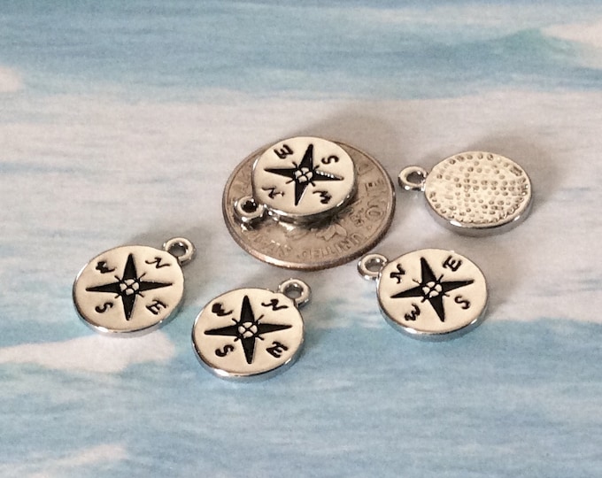 5 Silver Plated Compass Charms, Nautical Pendants - Etsy