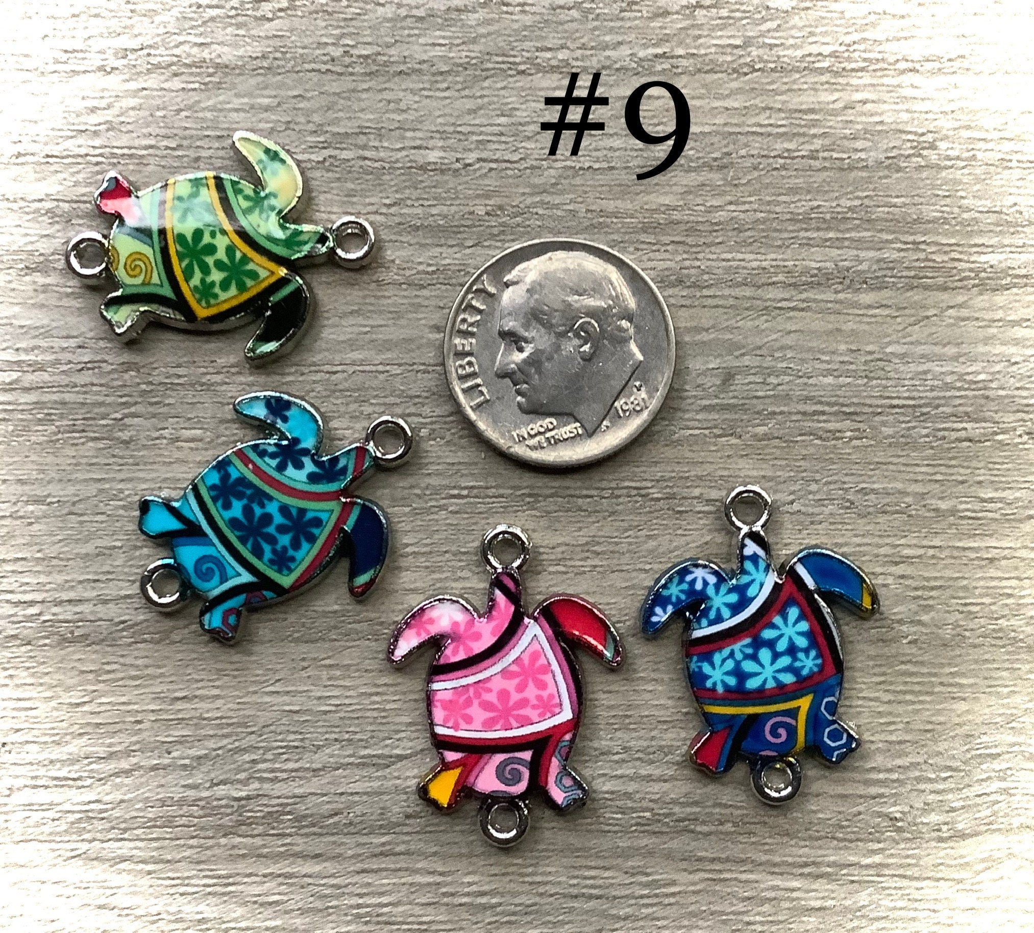 4 Hawaiian Sea Turtle Enamel Connectors You choose set | Etsy