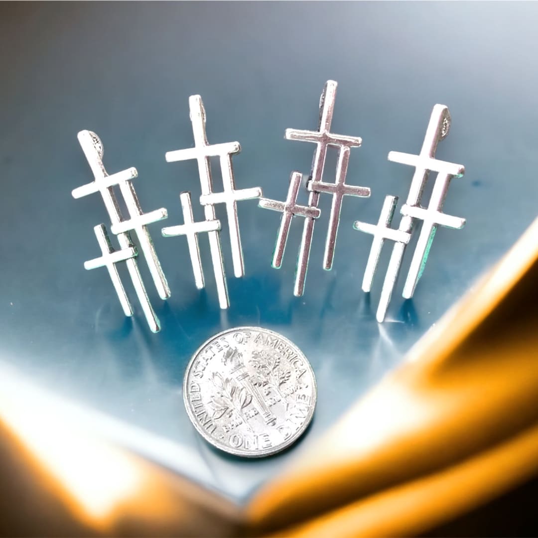 5 - Rustic Silver Triple Cross Pendants, Silver Crosses, Religious ...