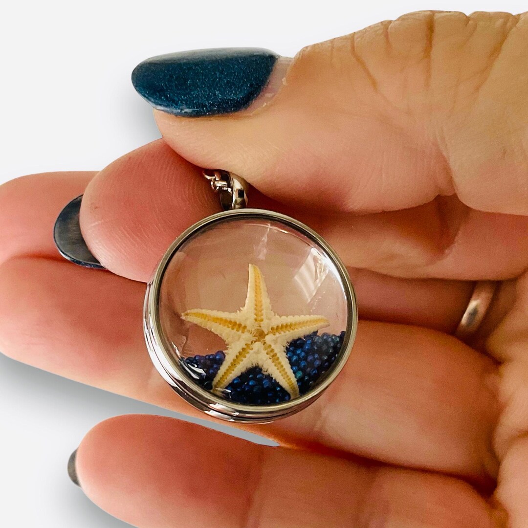 Sea Star Beach Memory Locket, Glass Stainless Steel Bubble Screw on ...