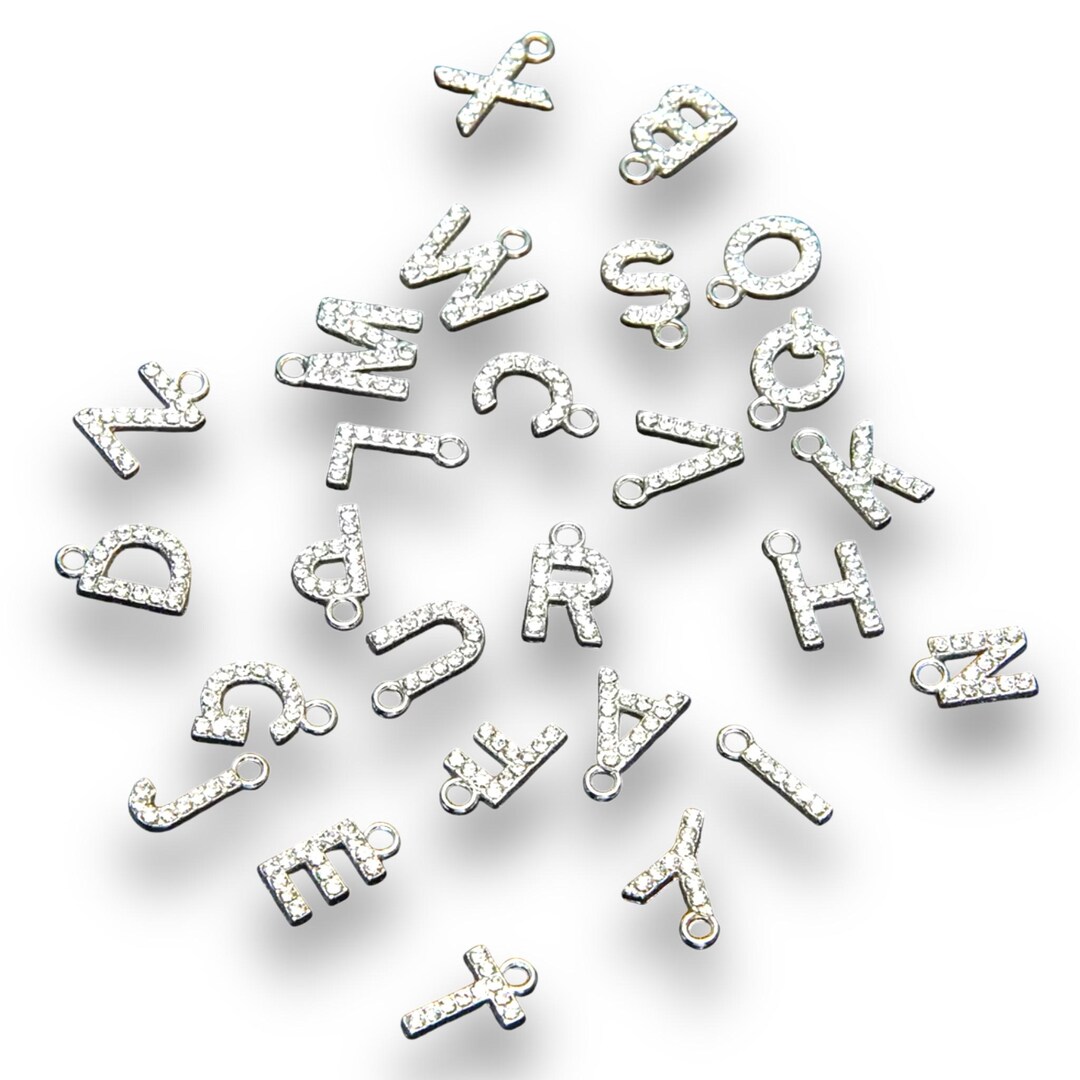 Rhinestone Initial Letters, 12mm X 9mm Charm Bracelet Initials ...