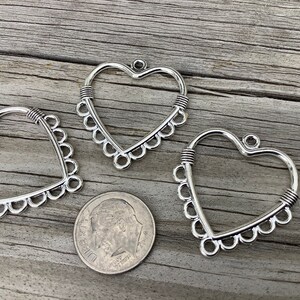 3, 6 or 12 Silver Rope Look Heart Shaped Charm Holders, Charm Pendants ...