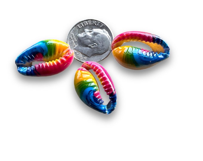 3 Colorful Cowrie Shell Beads, Hand Painted Rainbow Swirl Cowrie Shells ...