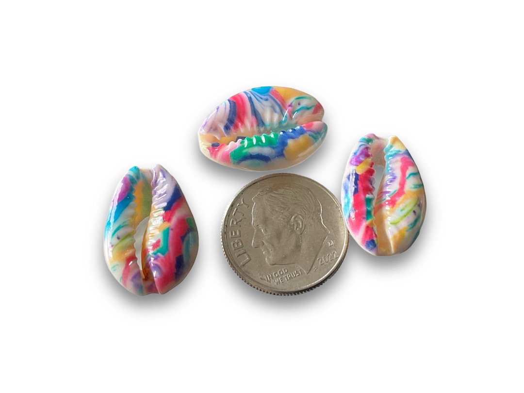 3 Rainbow Cowrie Shell Beads, Hand Painted Cowrie Shells, 10mm X 20mm ...
