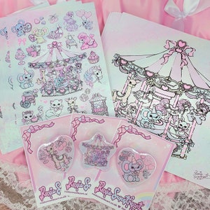 Coquette Carousel Art Print ~ Kawaii Pastel, Kitsch Bows, Pastel ...