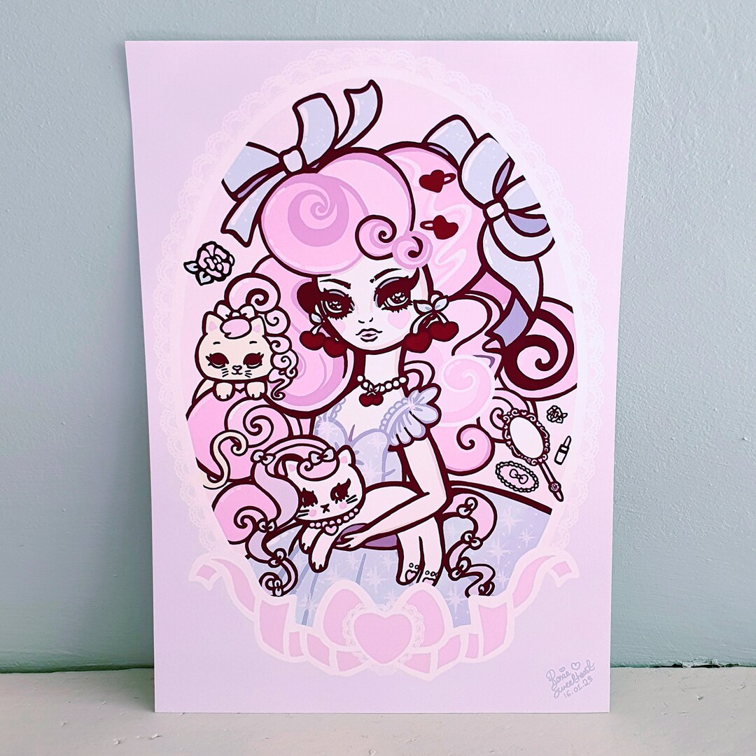 Mon Cherie Art Print ~ Vintage Fancy, 80s, Cherries, Lady, Dolly, A4 - Etsy
