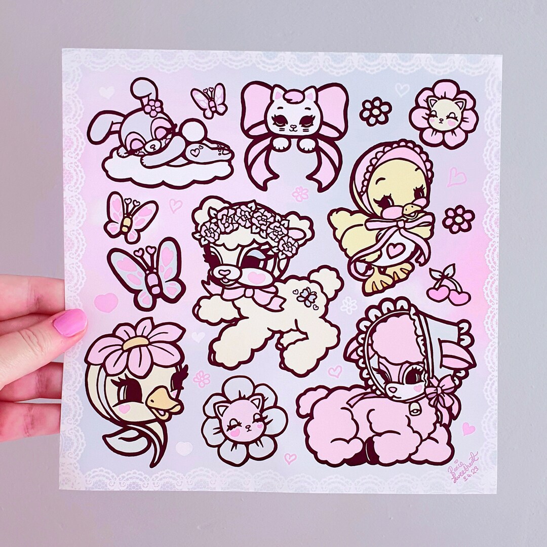 Kitschy Baby Animals Art Print ~ Square Hand-illustrated Pastel, Spring ...