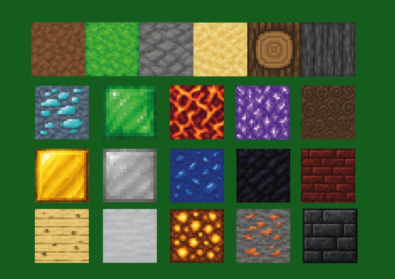 Minecraft-inspired Pixel Texture Pack – 21 PNG Blocks + Bonus PDF ...