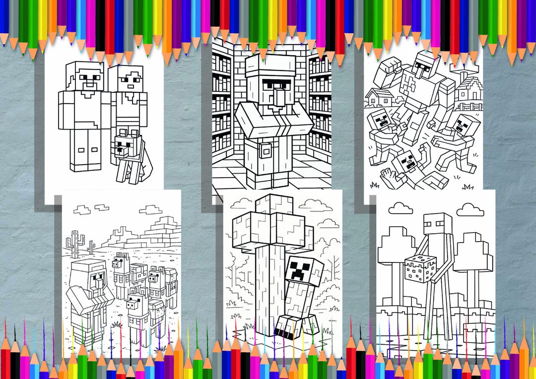 Minecraft-inspired Coloring Pages | 6 Printable Mobs Scenes | Kids ...